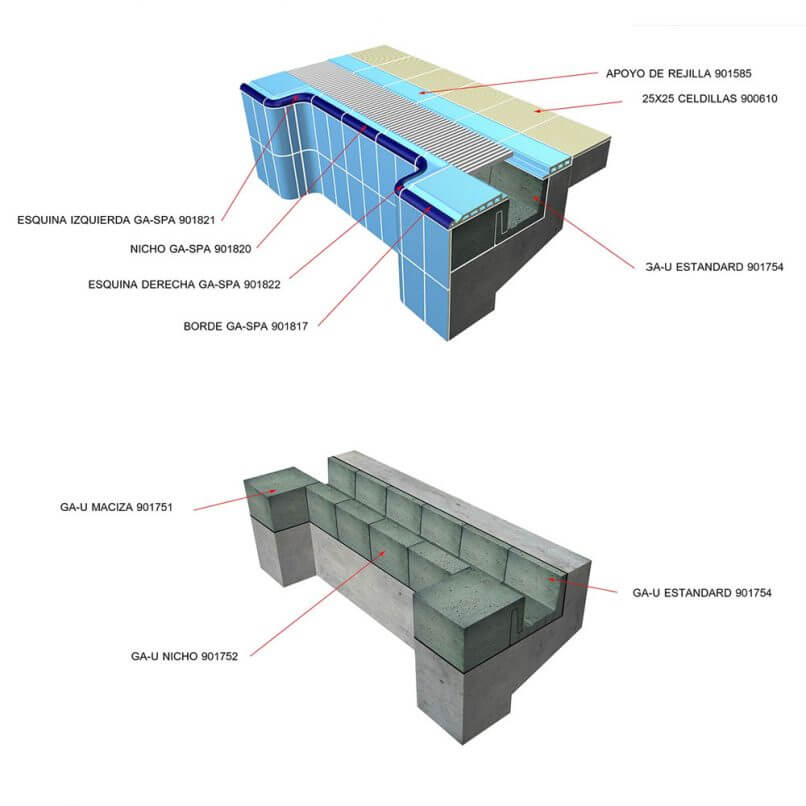 Overflow edging systems for Sports Pools – Gres Aragón